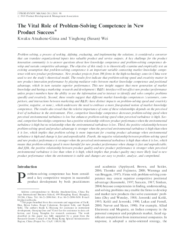(PDF) The Vital Role of Problem-Solving Competence in New Product Success*