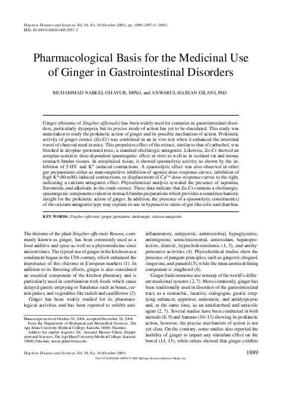 (PDF) Pharmacological Basis for the Medicinal Use of Ginger in ...