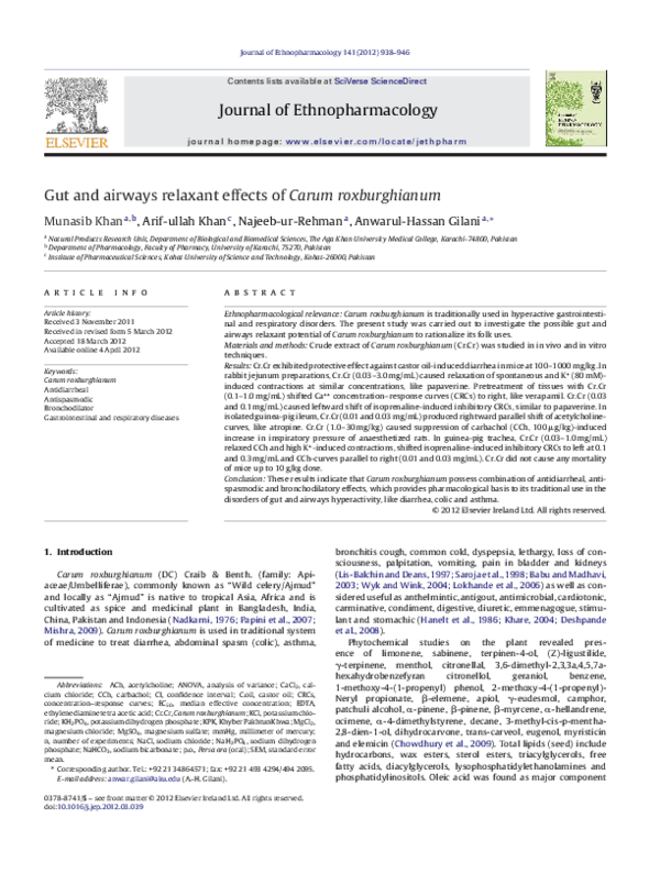 (PDF) Gut and airways relaxant effects of Carum roxburghianum