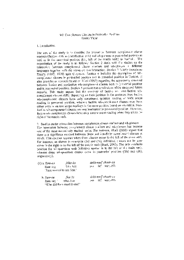 (PDF) Wh-complement clauses in postverbal position