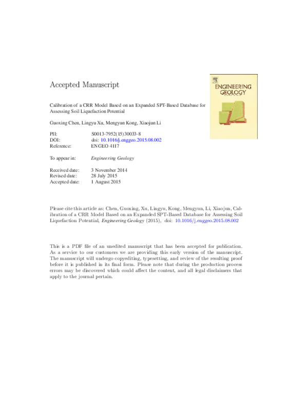 (PDF) Calibration of a CRR Model Based on an Expanded SPT-Based Database for Assessing Soil ...