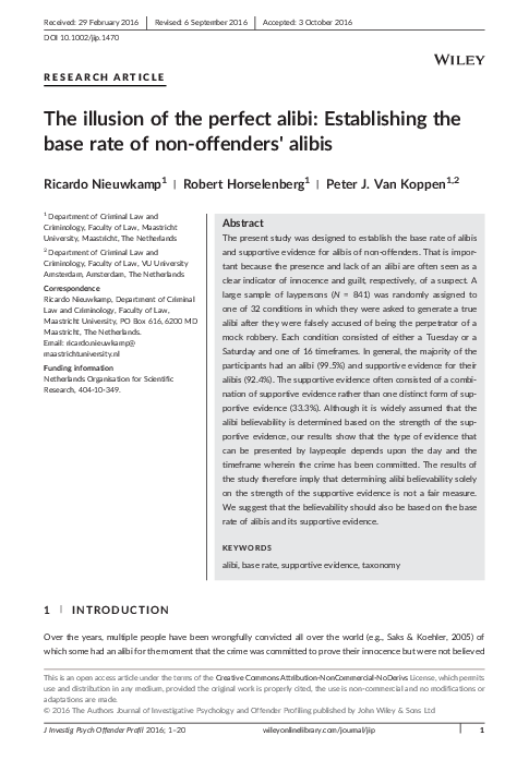 (PDF) The illusion of the perfect alibi: Establishing the base rate of ...