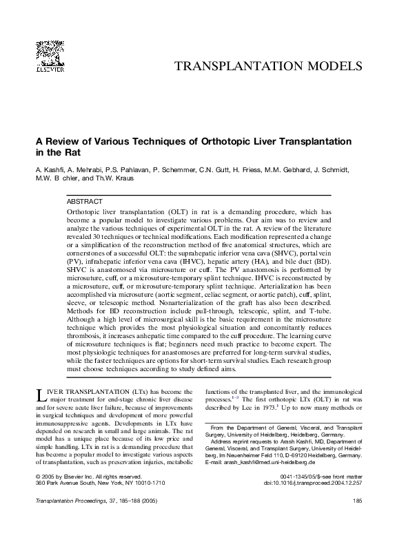 (PDF) A Review of Various Techniques of Orthotopic Liver ...