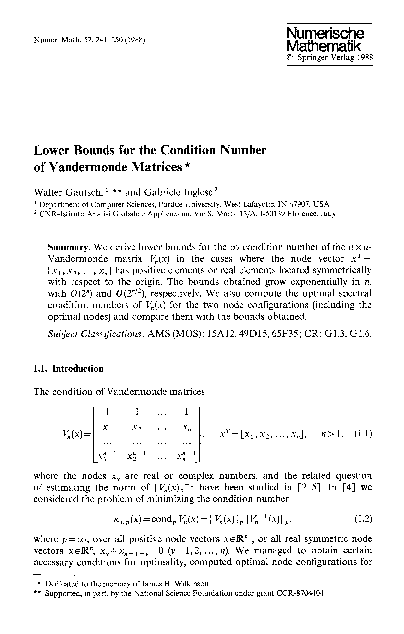 (PDF) Lower bounds for the condition number of Vandermonde matrices