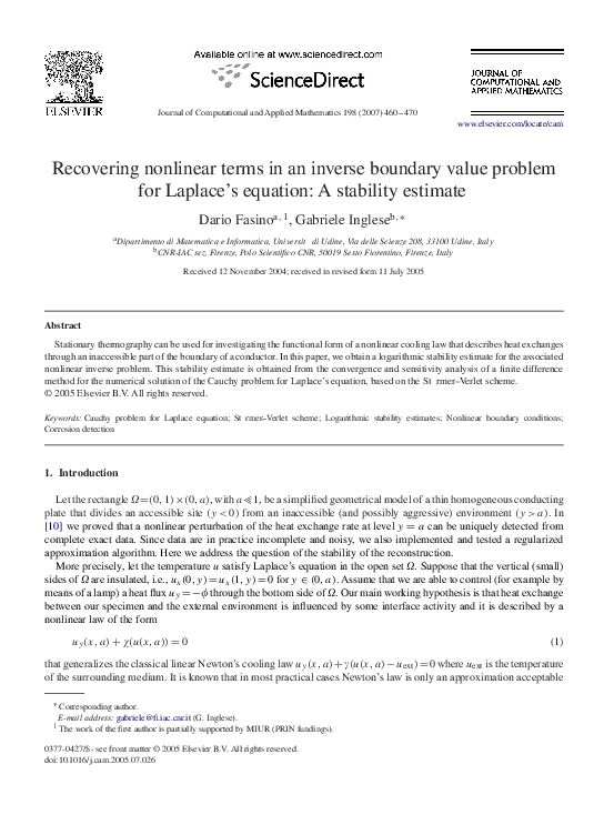 (PDF) Recovering nonlinear terms in an inverse boundary value problem for Laplace's equation: A ...