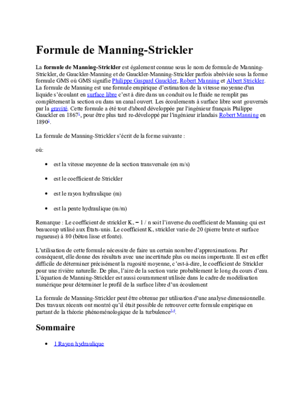 (DOC) Formule de Manning-Strickler