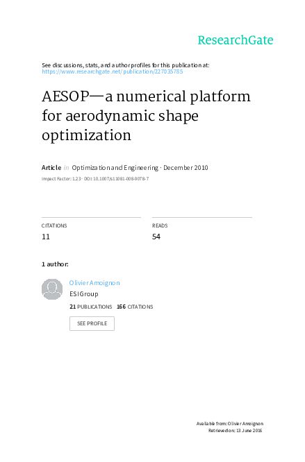 (PDF) AESOP—a numerical platform for aerodynamic shape optimization AESOP—a numerical platform ...