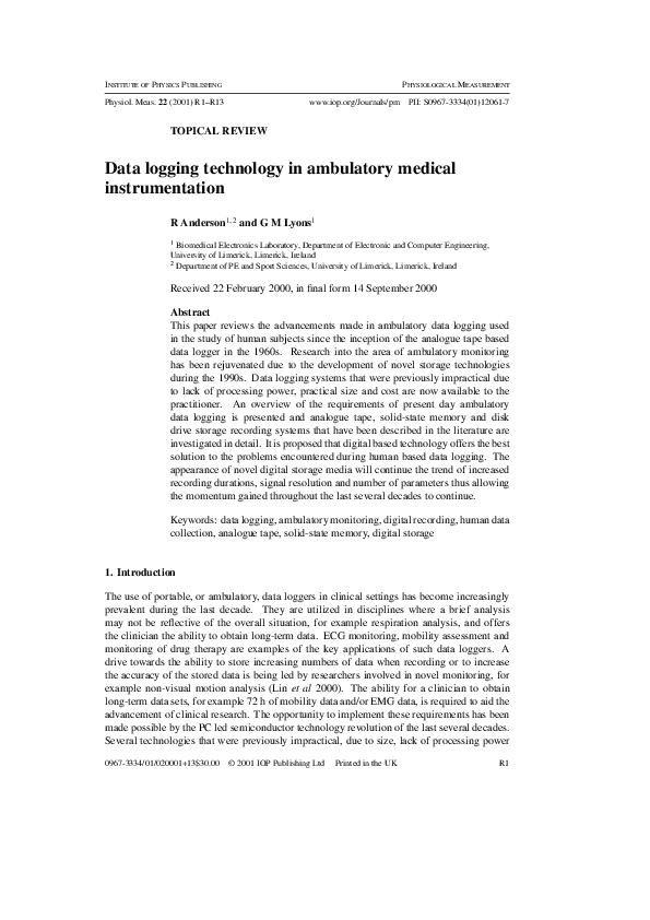 (PDF) Data logging technology in ambulatory medical instrumentation ...