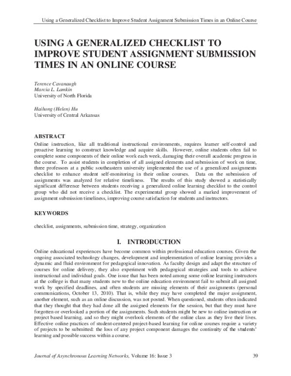 (PDF) Using a Generalized Checklist to Improve Student Assignment ...