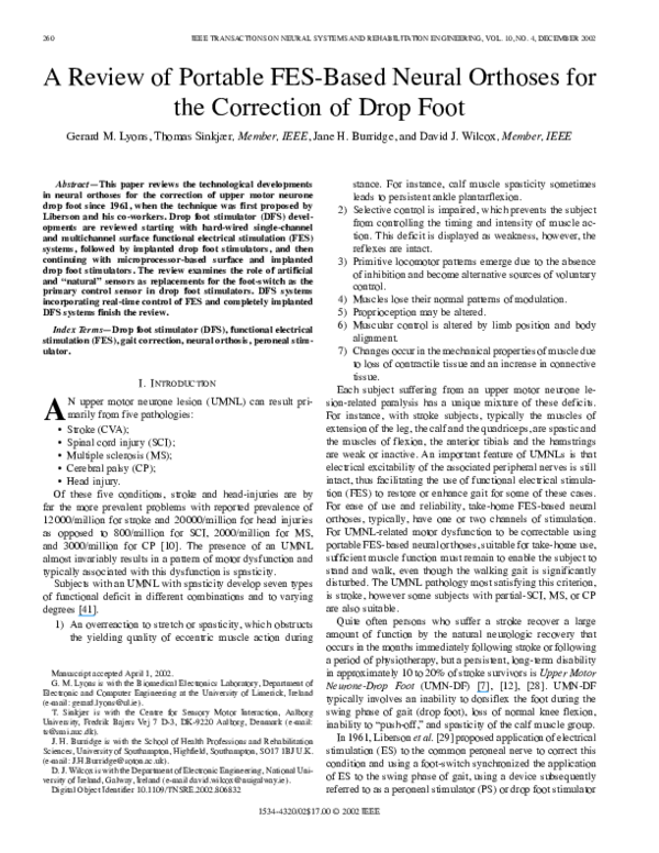 (PDF) A Review of Portable FES-Based Neural Orthoses for the Correction ...