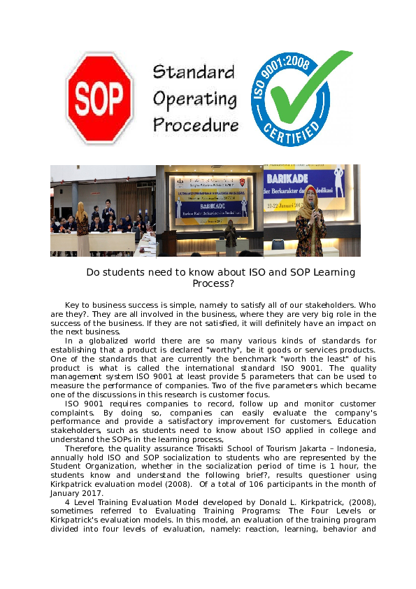 (DOC) Do students need to know about ISO and SOP Learning Process