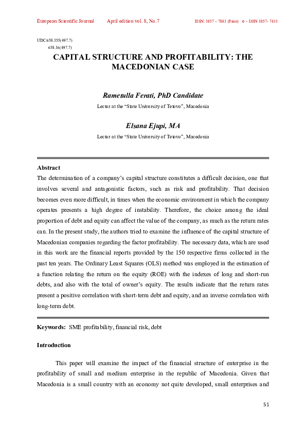 (PDF) Capital Structure and Profitability: The Macedonian Case ...