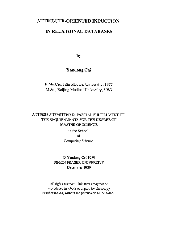 Pdf Attribute Oriented Induction In Relational Databases