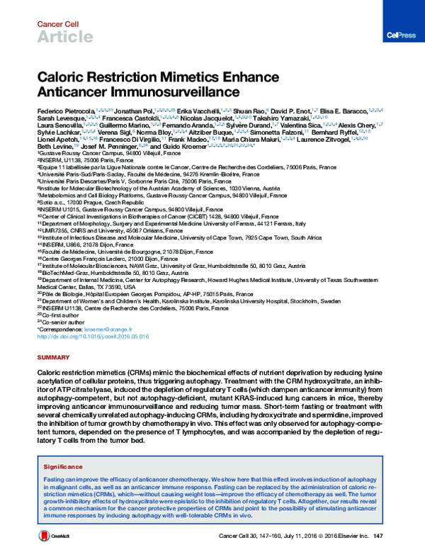 (PDF) Caloric Restriction Mimetics Enhance Anticancer Immunosurveillance