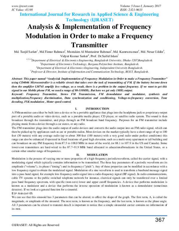 Pdf Analysis And Implementation Of Frequency Modulation In Order To