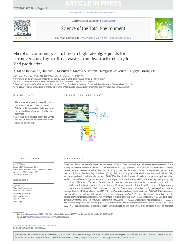(PDF) Microbial community structures in high rate algae ponds for ...