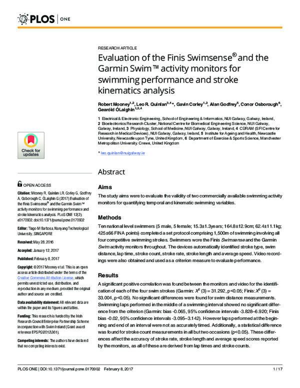 (PDF) Title Evaluation of the Finis Swimsense ( R ) and the Garmin Swim ( TM ) activity monitors ...