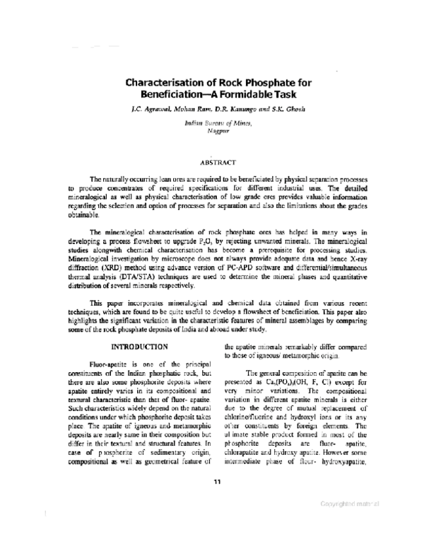 (PDF) Characterisation of Rock Phosphate for Beneficiation - A ...