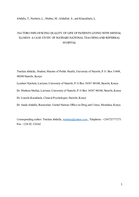 (DOC) FACTORS INFLUENCING QUALITY OF LIFE OF PATIENTS LIVING WITH ...