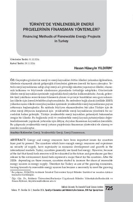 (PDF) Financing Methods of Renewable Energy Projects in Turkey