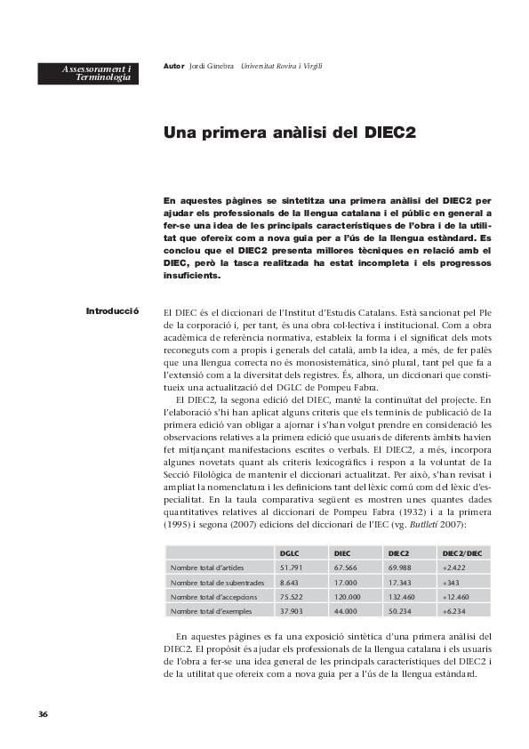 (PDF) Una primera anàlisi del DIEC2