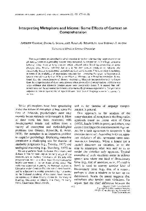 (PDF) Interpreting metaphors and idioms: Some effects of context on comprehension