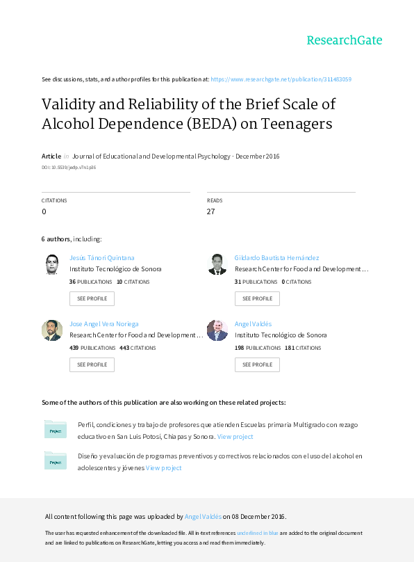 (PDF) Validity and Reliability of the Brief Scale of Alcohol Dependence ...