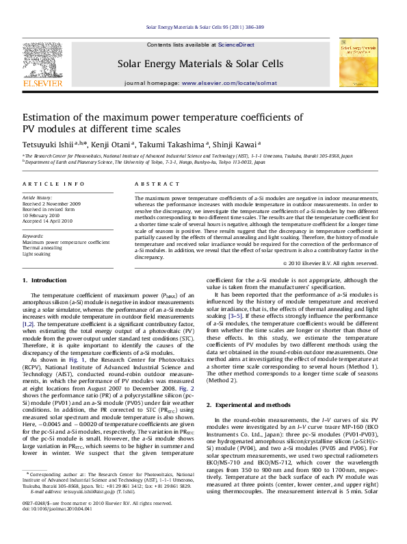 (PDF) Estimation of the maximum power temperature coefficients of PV ...