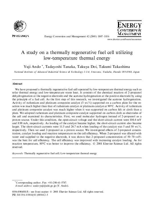 (PDF) A study on a thermally regenerative fuel cell utilizing low-temperature thermal energy