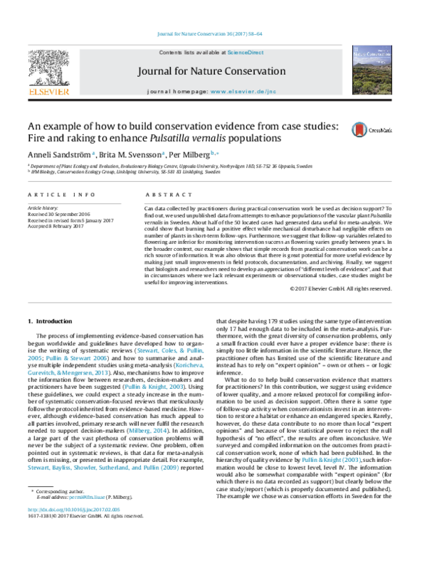 (PDF) An example of how to build conservation evidence from case ...