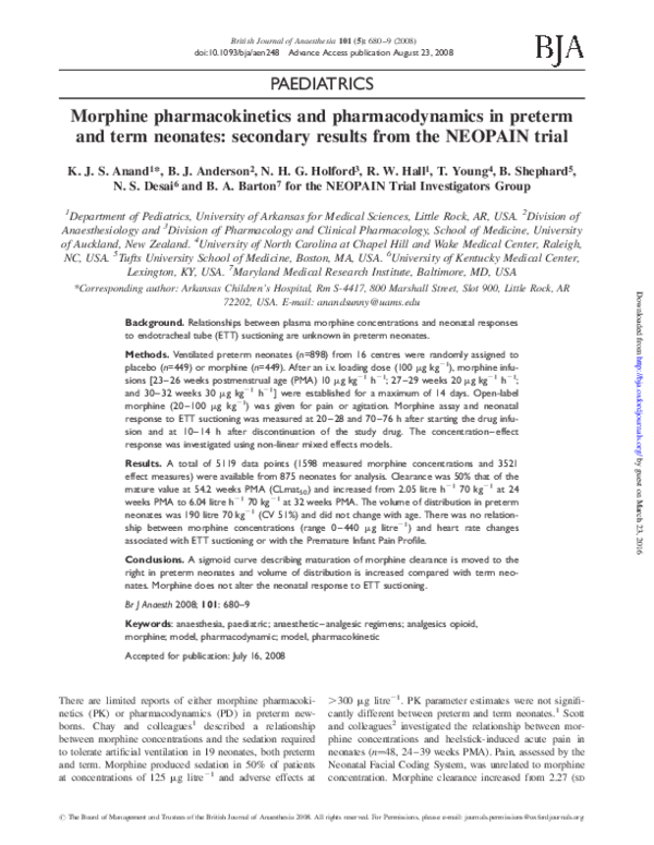 (PDF) Morphine Effects in Preterm Neonates During ETT