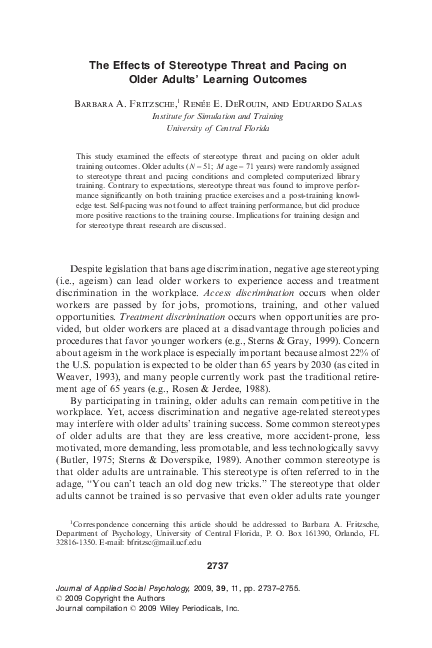 (PDF) The Effects of Stereotype Threat and Pacing on Older Adults ...