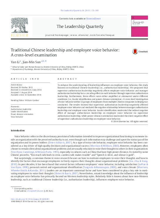 (PDF) Traditional Chinese leadership and employee voice behavior: A ...