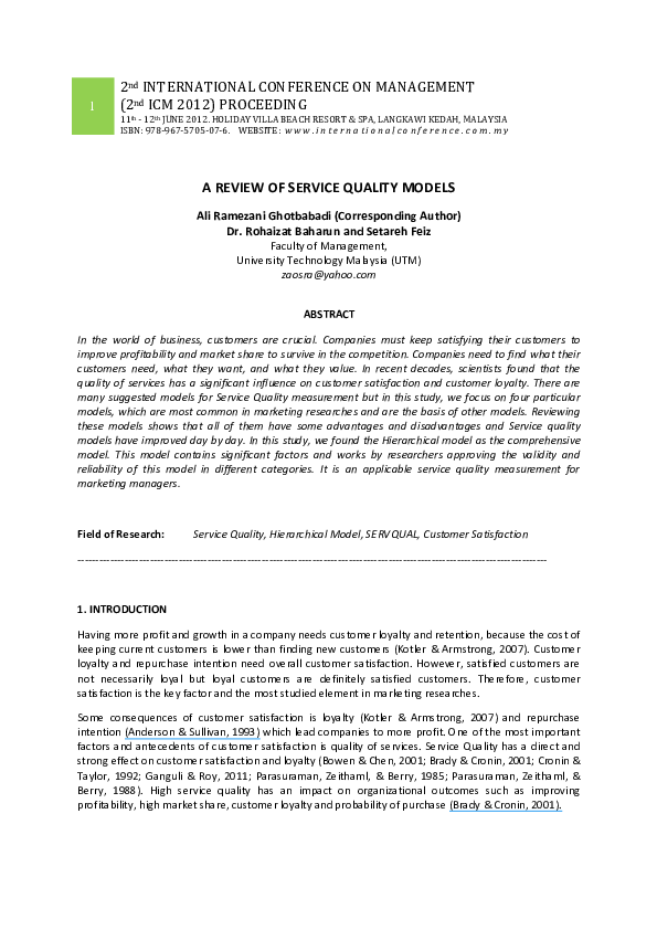 (PDF) A review of service quality models