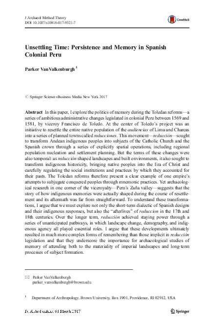 (PDF) Unsettling Time: Persistence and Memory in Spanish Colonial Peru
