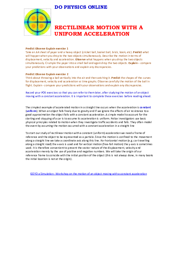 (PDF) RECTILINEAR MOTION WITH A UNIFORM ACCELERATION