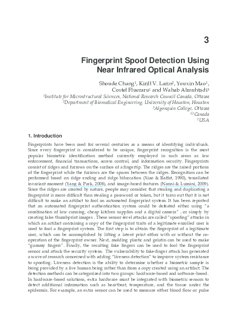 (PDF) Fingerprint Spoof Detection By NIR Optical Analysis