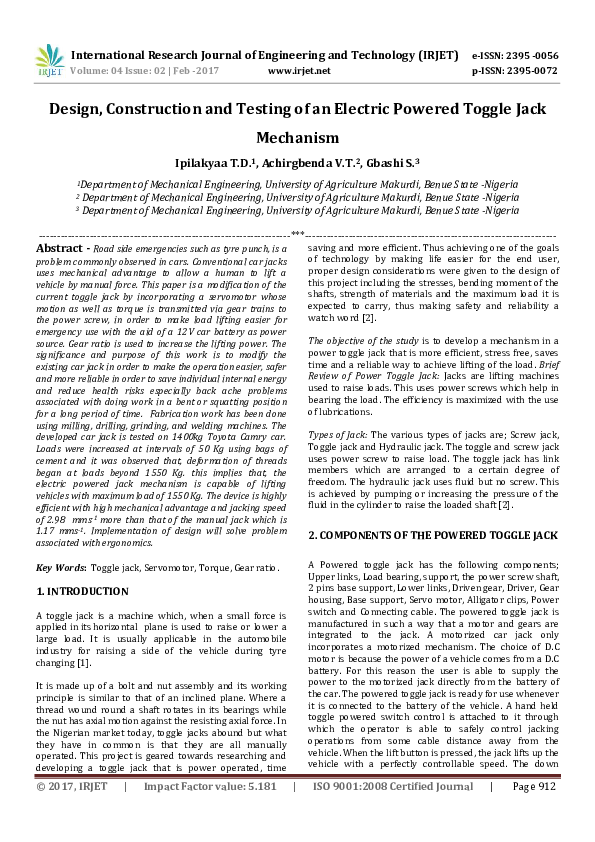 (PDF) IRJET-Design, Construction and Testing of an Electric Powered ...