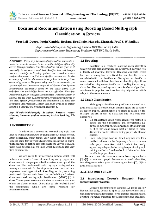 (PDF) IRJET-Document Recommendation using Boosting Based Multi-graph ...