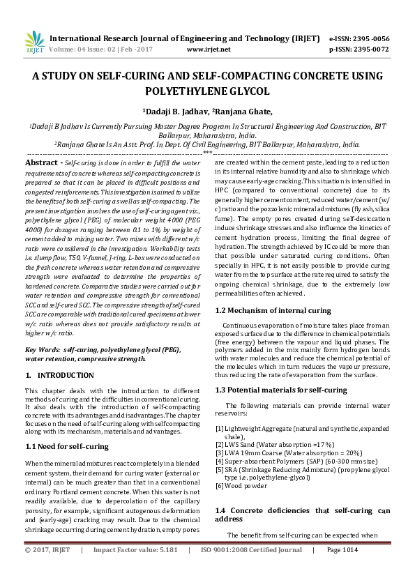 (PDF) IRJET-A STUDY ON SELF-CURING AND SELF-COMPACTING CONCRETE USING ...