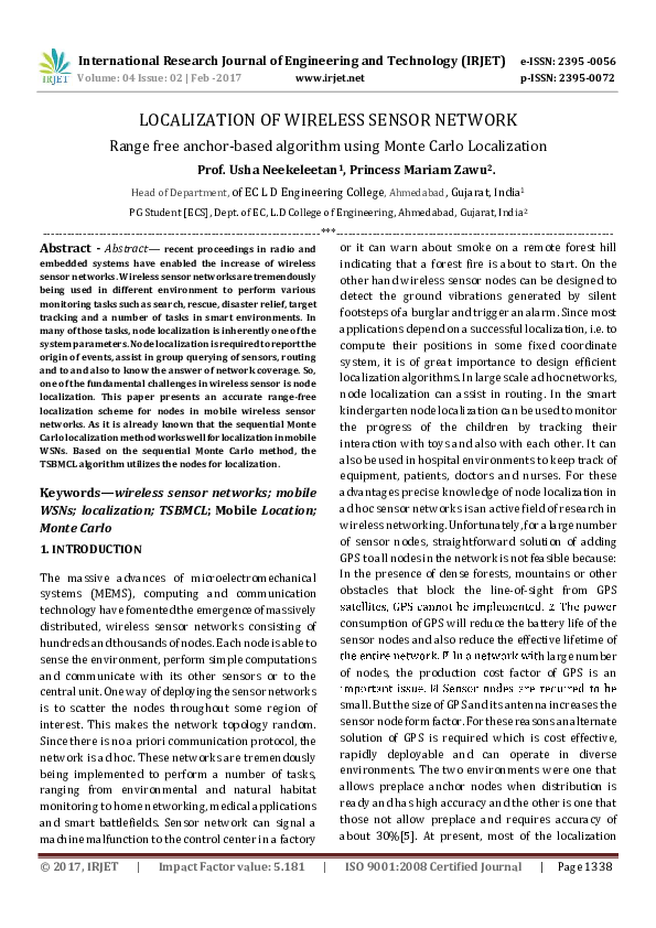 (PDF) IRJET-LOCALIZATION OF WIRELESS SENSOR NETWORK