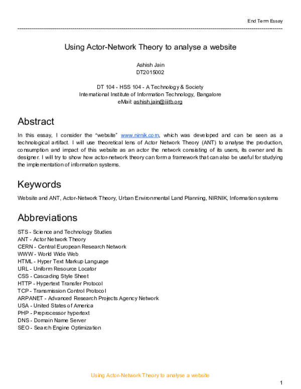 (PDF) Using Actor-Network Theory to Analyse a website