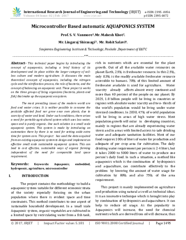 (PDF) IRJET-Microcontroller Based automatic AQUAPONICS SYSTEM