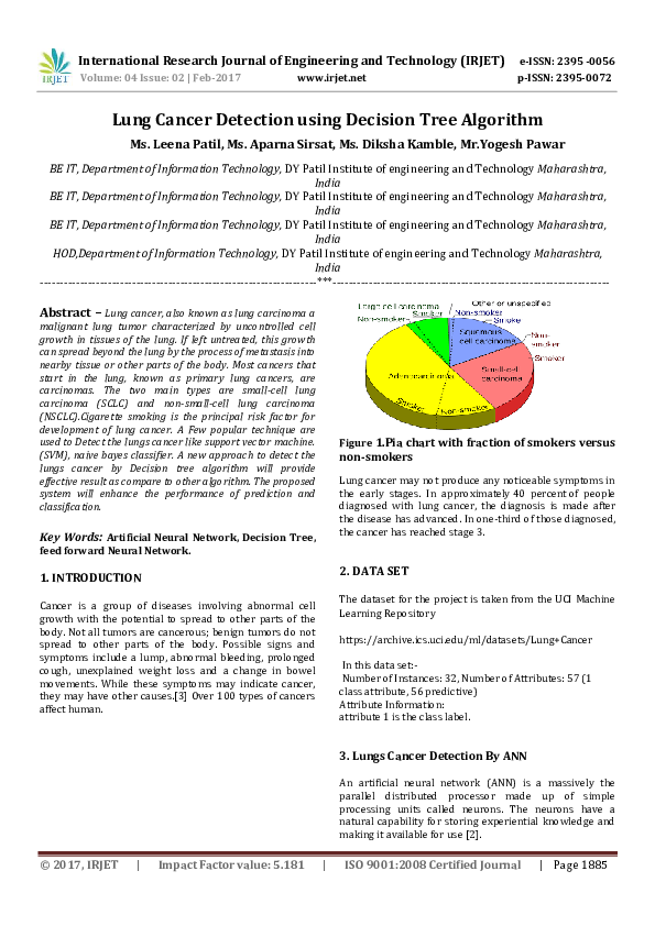 Pdf Irjet Lung Cancer Detection Using Decision Tree Algorithm