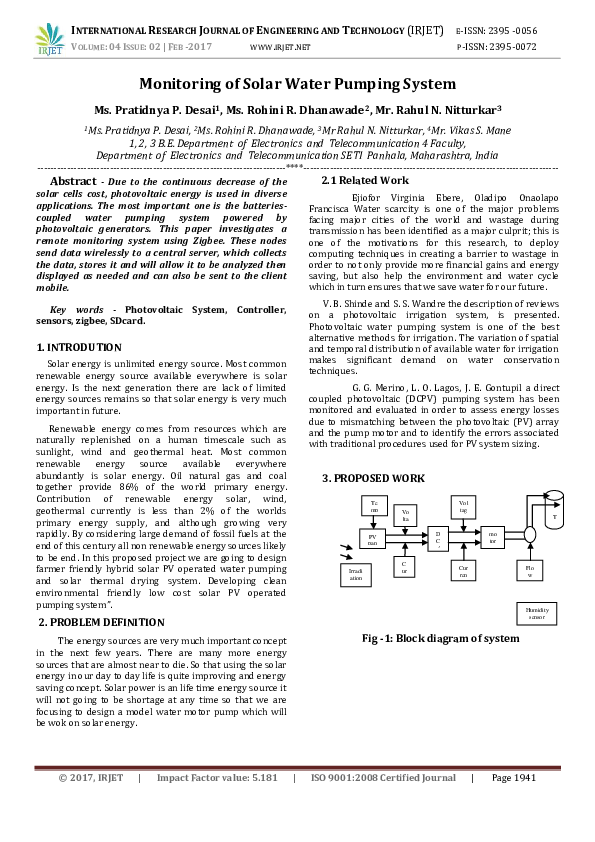(PDF) IRJET-Monitoring of Solar Water Pumping System