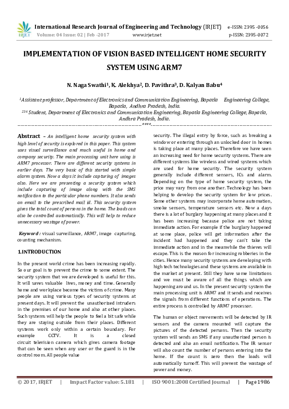 (PDF) IRJET-IMPLEMENTATION OF VISION BASED INTELLIGENT HOME SECURITY ...