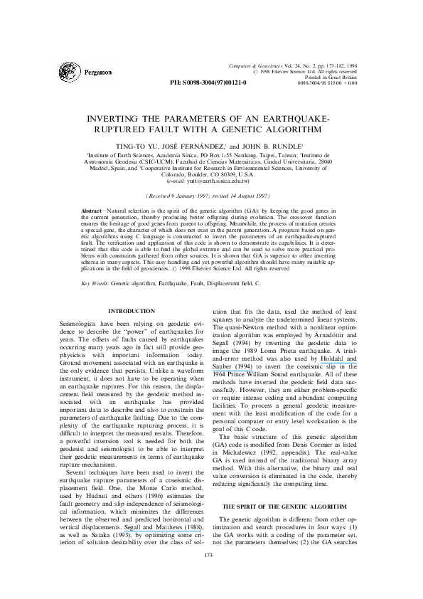 Pdf Inverting The Parameters Of An Earthquake Ruptured Fault With A Genetic Algorithm