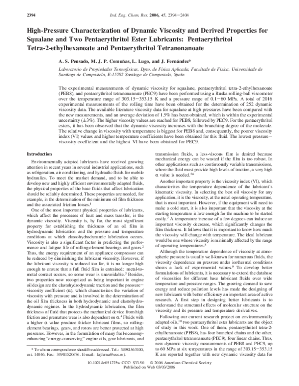 (PDF) High-Pressure Characterization of Dynamic Viscosity and Derived ...