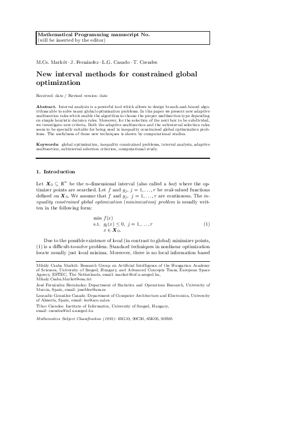 (PDF) New interval methods for constrained global optimization