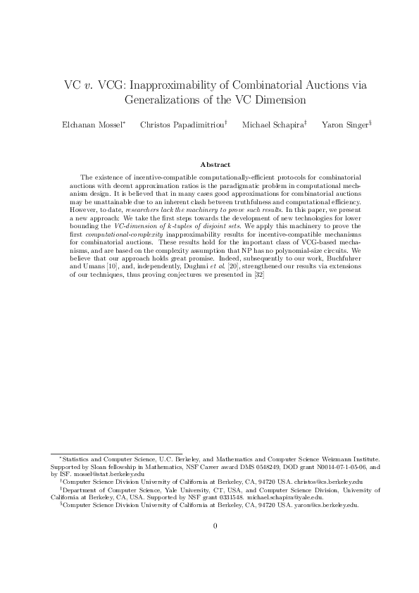 (PDF) VC v. VCG: Inapproximability of combinatorial auctions via ...